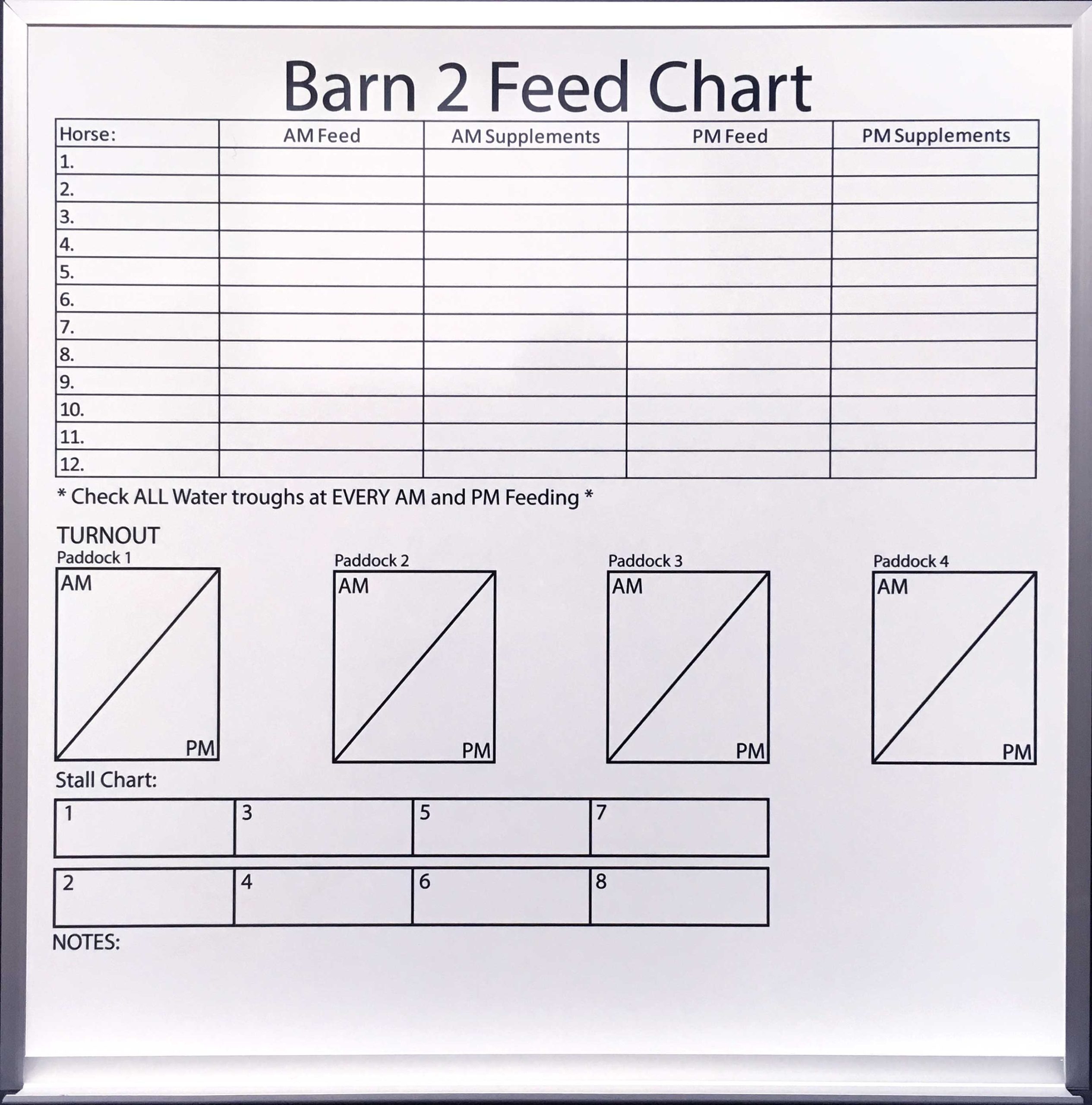 Barn 2 Feed Chart Whiteboard | Dry Erase Designs