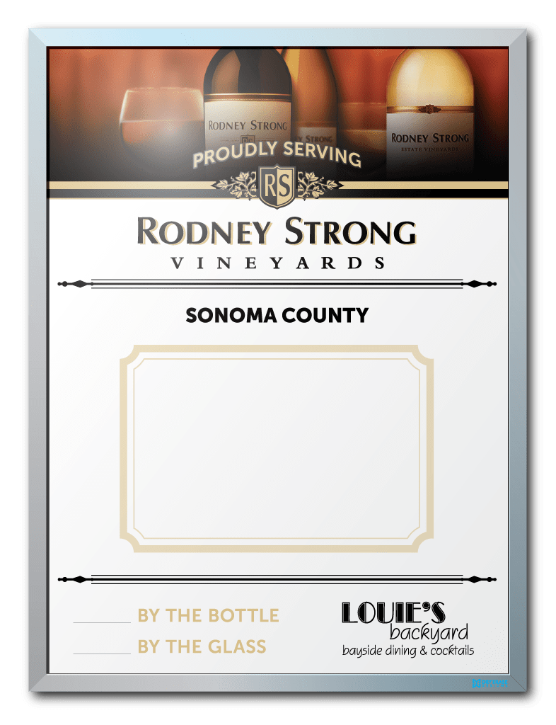 Rodney Strong Vineyards Wine Listing Dry Erase Board | Dry Erase Designs