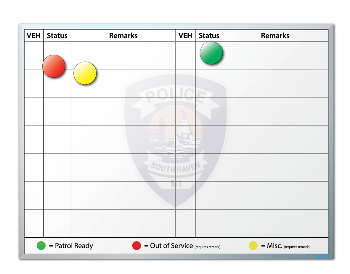 South Haven Police Department Officer Tracking Markerboard | Dry Erase ...