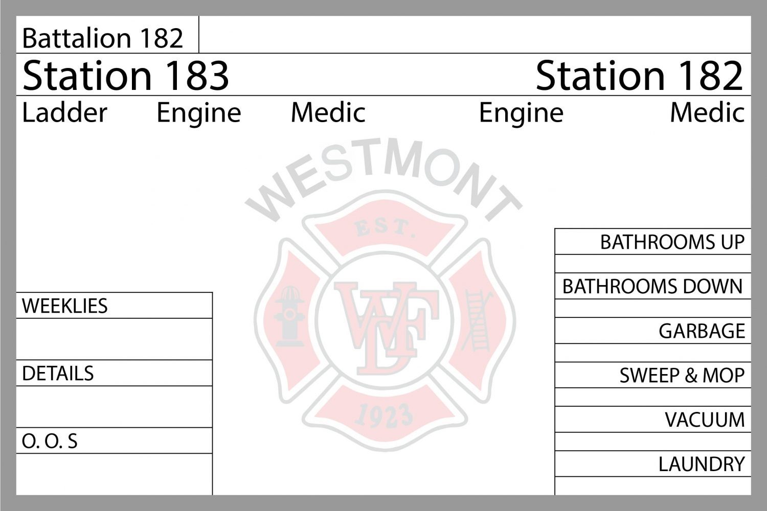 Westmont Fire Department Station Board | Dry Erase Designs